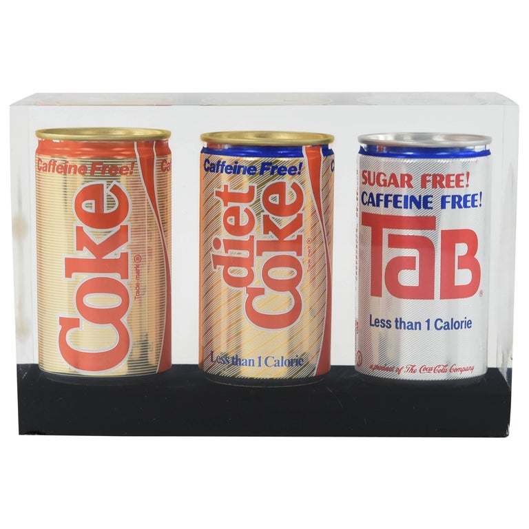 1970s Coca-Cola Can Group in Lucite Block For Sale at 1stDibs