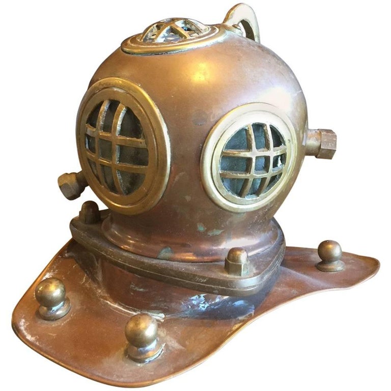Vintage Copper, Brass and Glass Authentic Diver's Helmet Model at 1stDibs