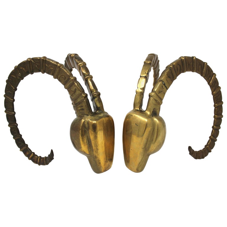 Pair of Brass Ram's Head Bookends in the Style of Arthur Court at 1stDibs