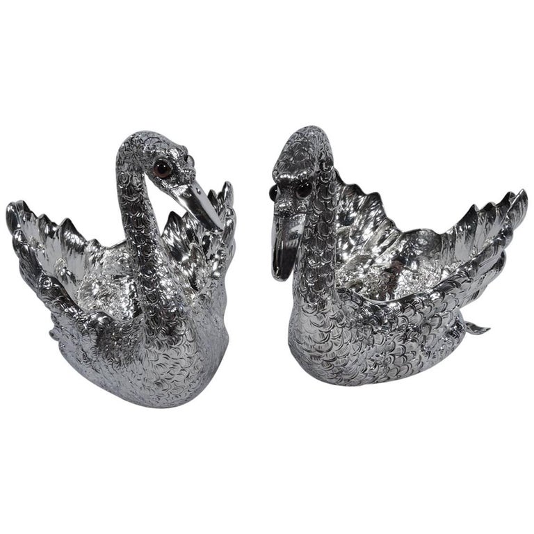 Pair of Very Desirable Buccellati Sterling Silver Swans For Sale at 1stDibs