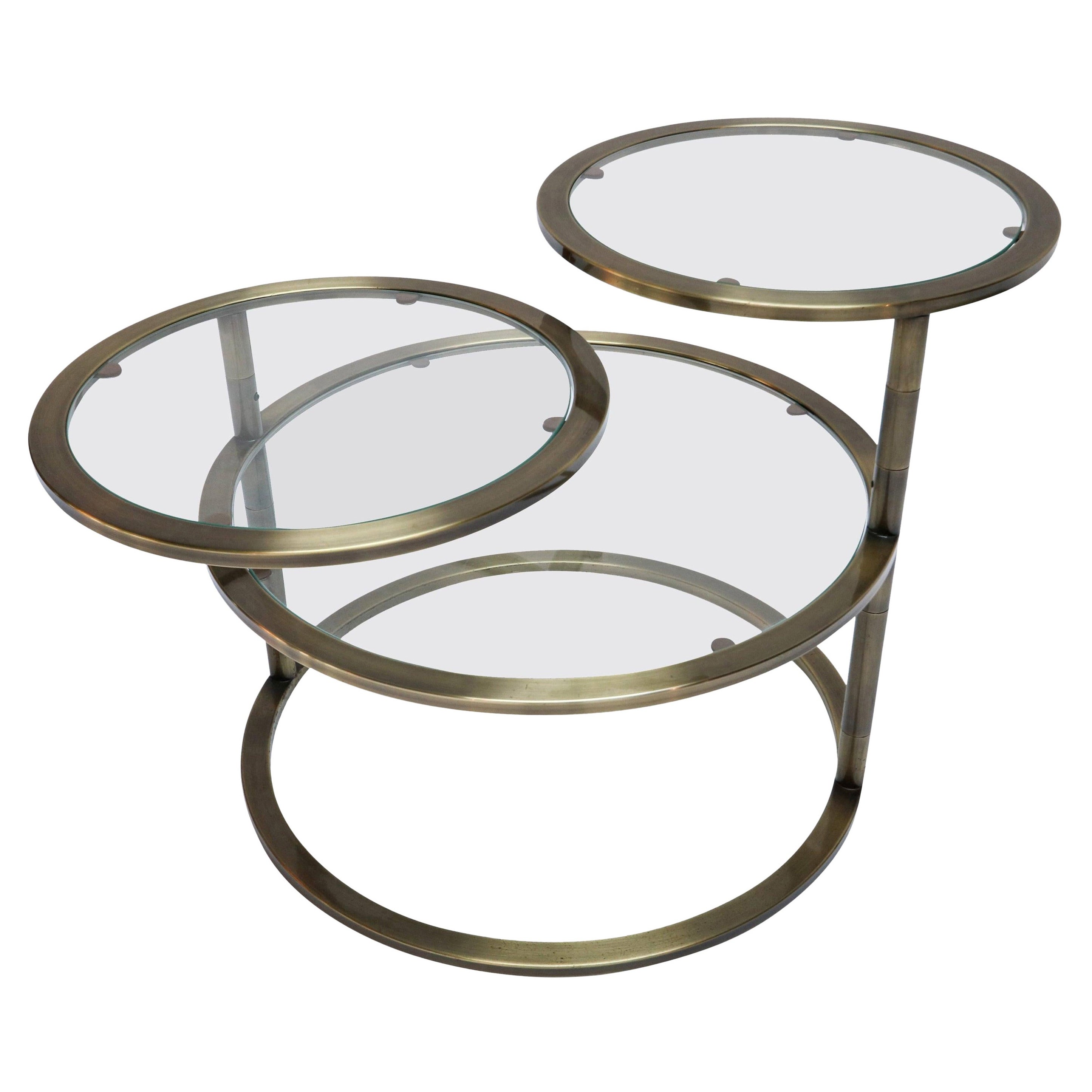 Round Three-Tier Brass and Glass Top Side Table For Sale at 1stDibs
