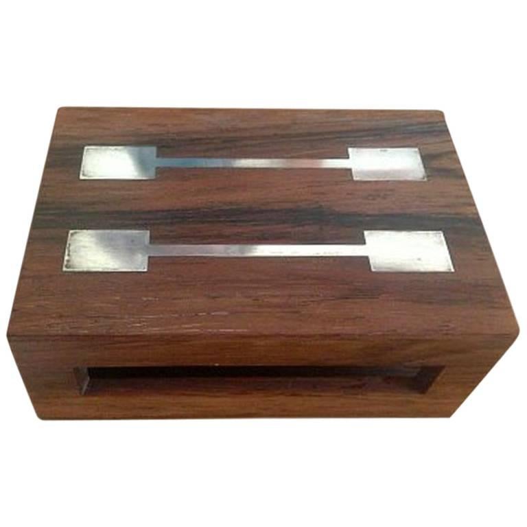Hans Hansen Sterling Silver Rosewood Match Stick Box For Sale at 1stDibs