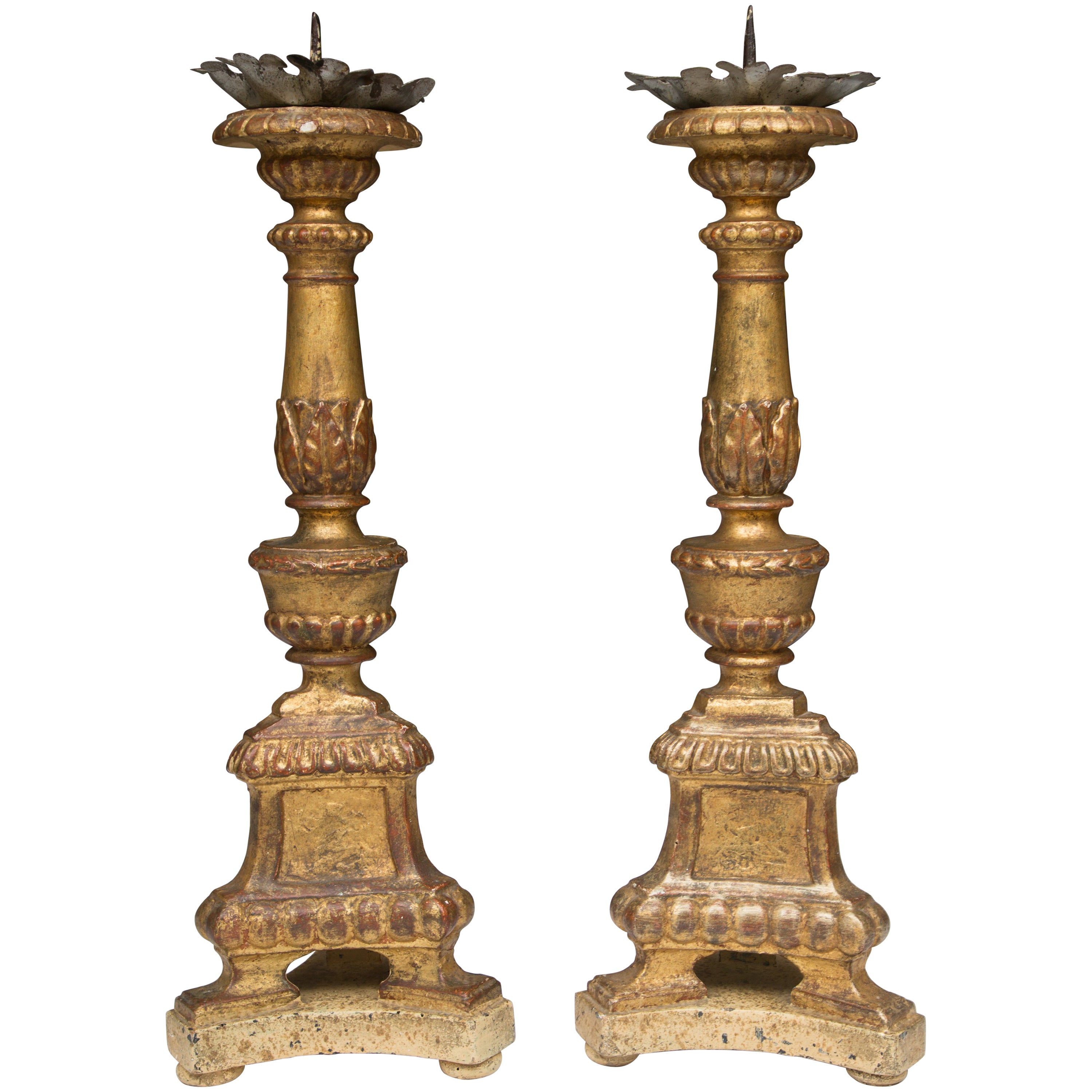 18th Century Pair of Italian Grand Scale Gold Gilded Pricket Sticks For ...