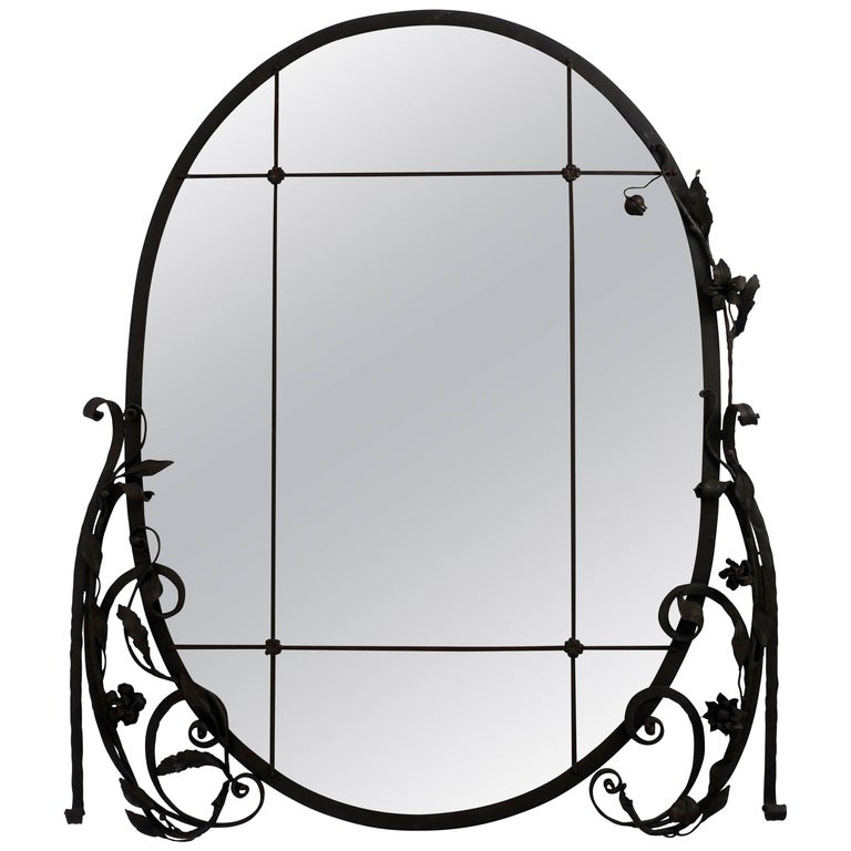 Early 20th century French Hand Wrought Iron mantel Glass Mirror at 1stDibs