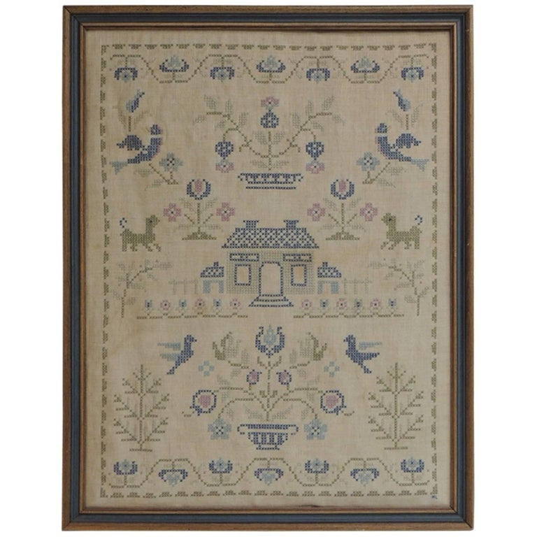 Framed Vintage Embroidery Sampler at 1stDibs