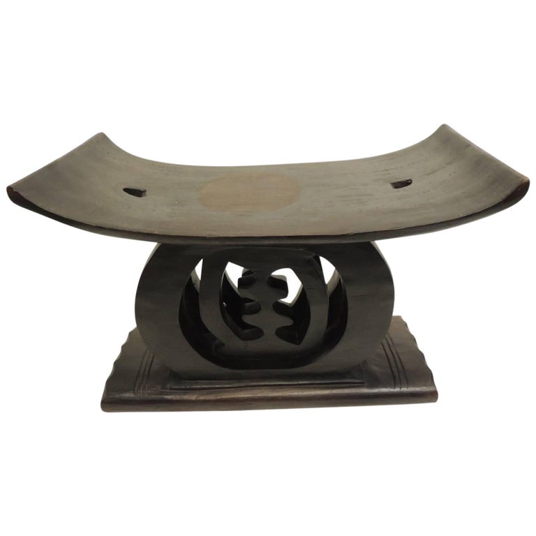 Vintage Ashanti Hand-Carved African Wood Black Low Bench at 1stDibs