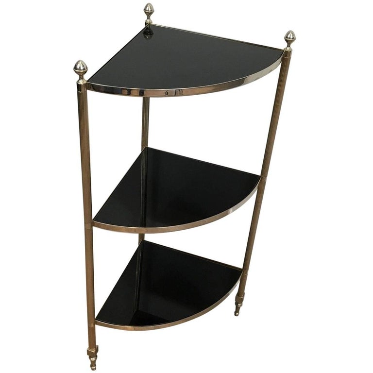 Three Tiered Brass and Glass Corner Etagere at 1stDibs