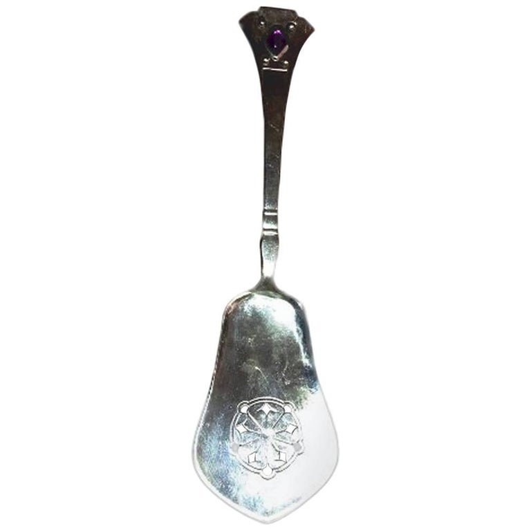 Mogens Ballin Silver Fish Serving Spoon Pierced with Stone #2 For Sale ...