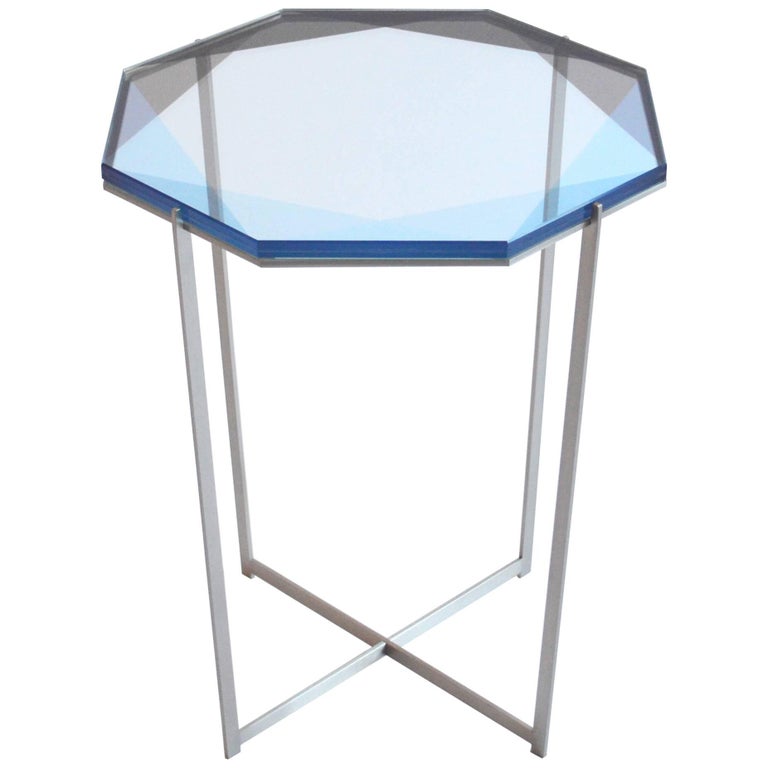 Gem Side Table - Blue Glass w/ Stainless Steel Base by Debra Folz For ...