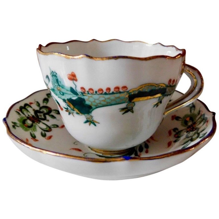 Meissen Porcelain Green Dragon Cup and Saucer at 1stDibs