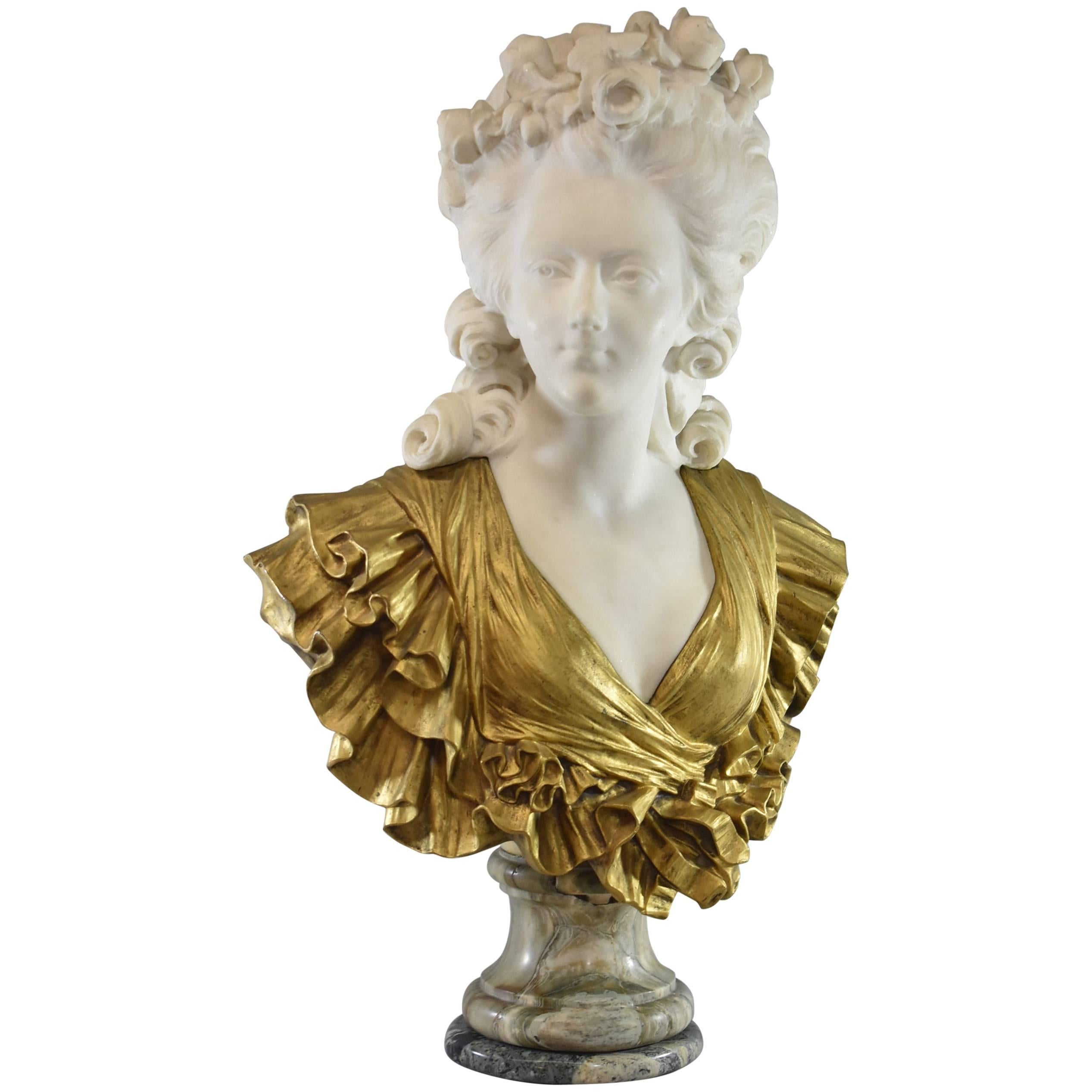 19th Century French Gilt Bronze and Marble Female Figural Bust at 1stDibs