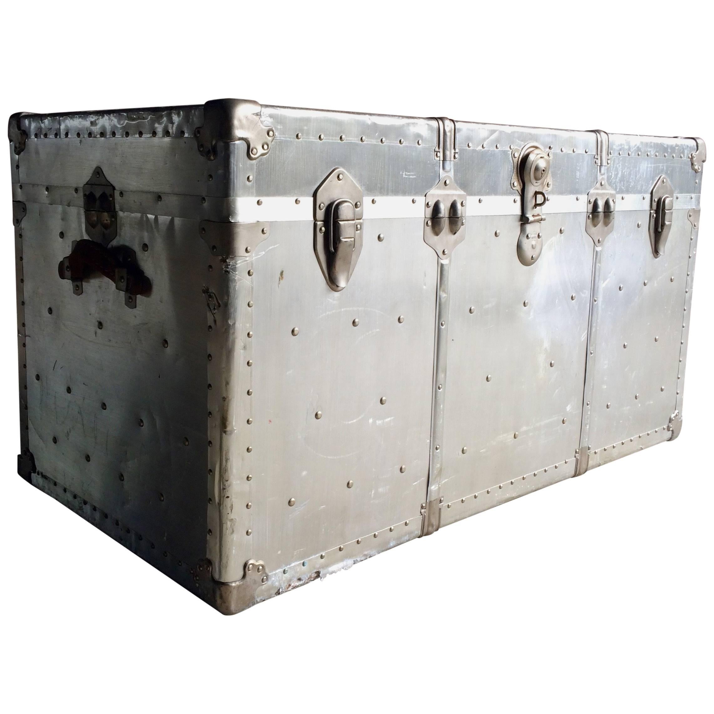 Vintage Zinc Industrial Travel Trunk Chest at 1stDibs