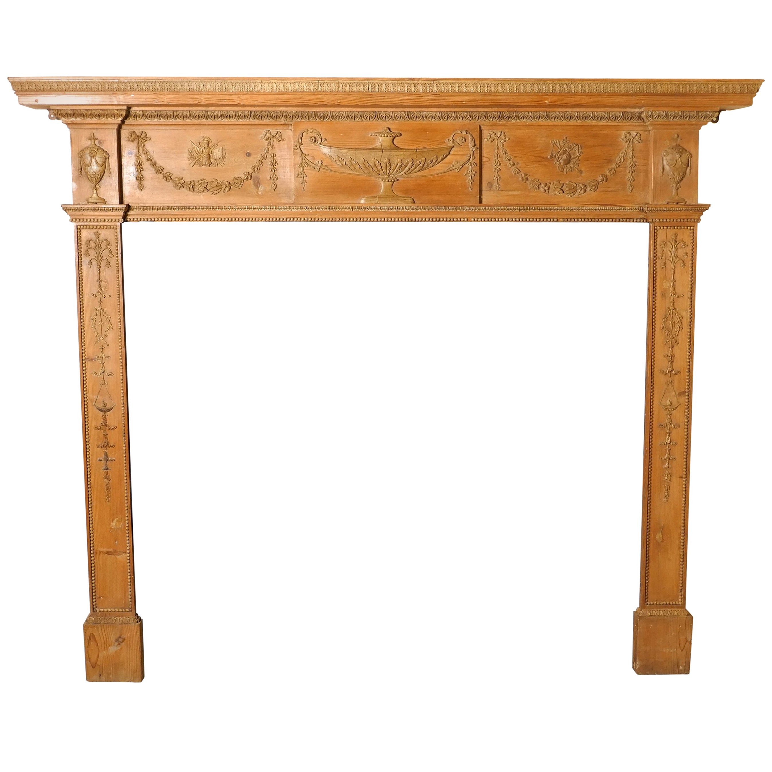 Large 19th Century Adams Style Carved Fire Place For Sale at 1stDibs
