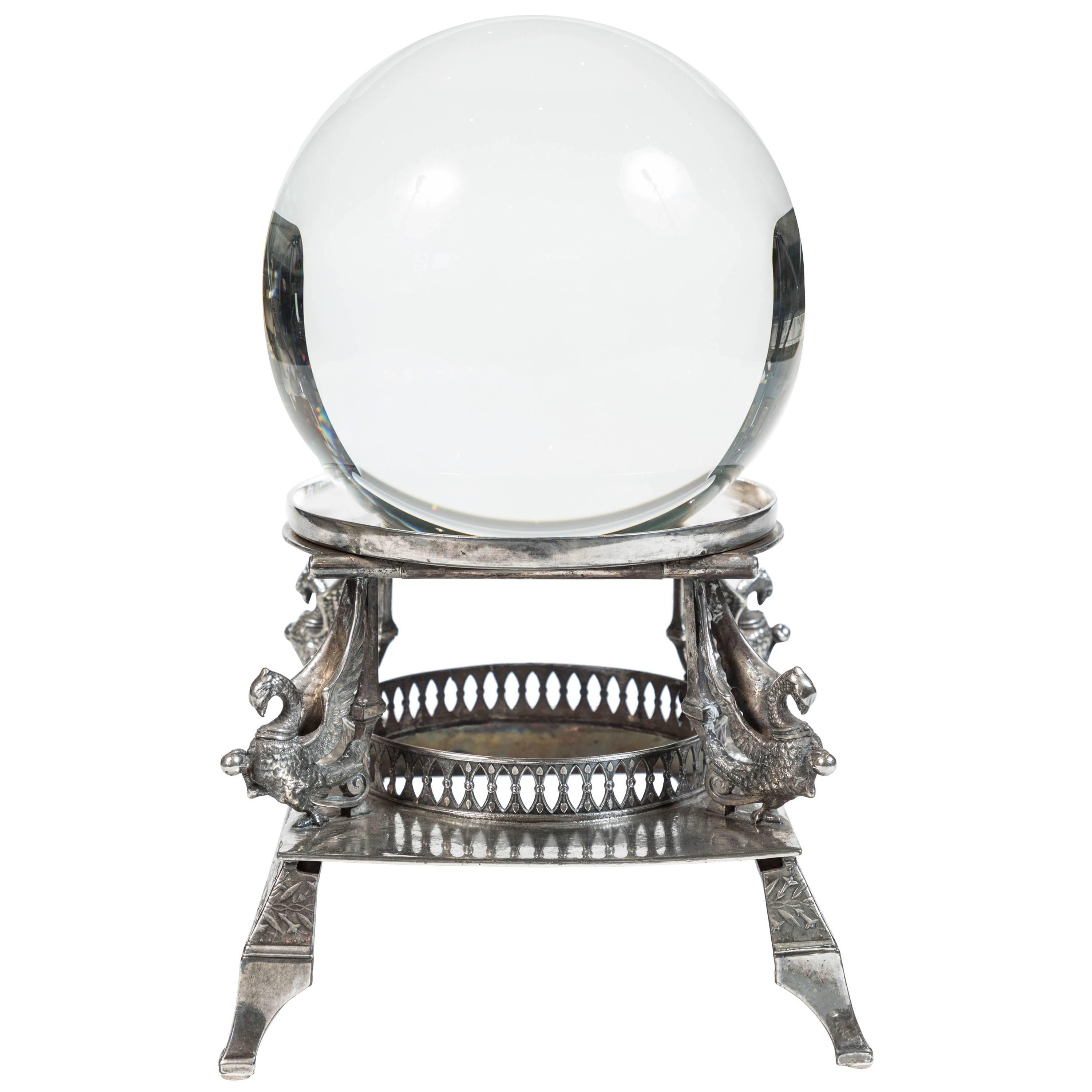 Large Vintage Crystal Ball On Antique Silverplate Base at 1stDibs ...