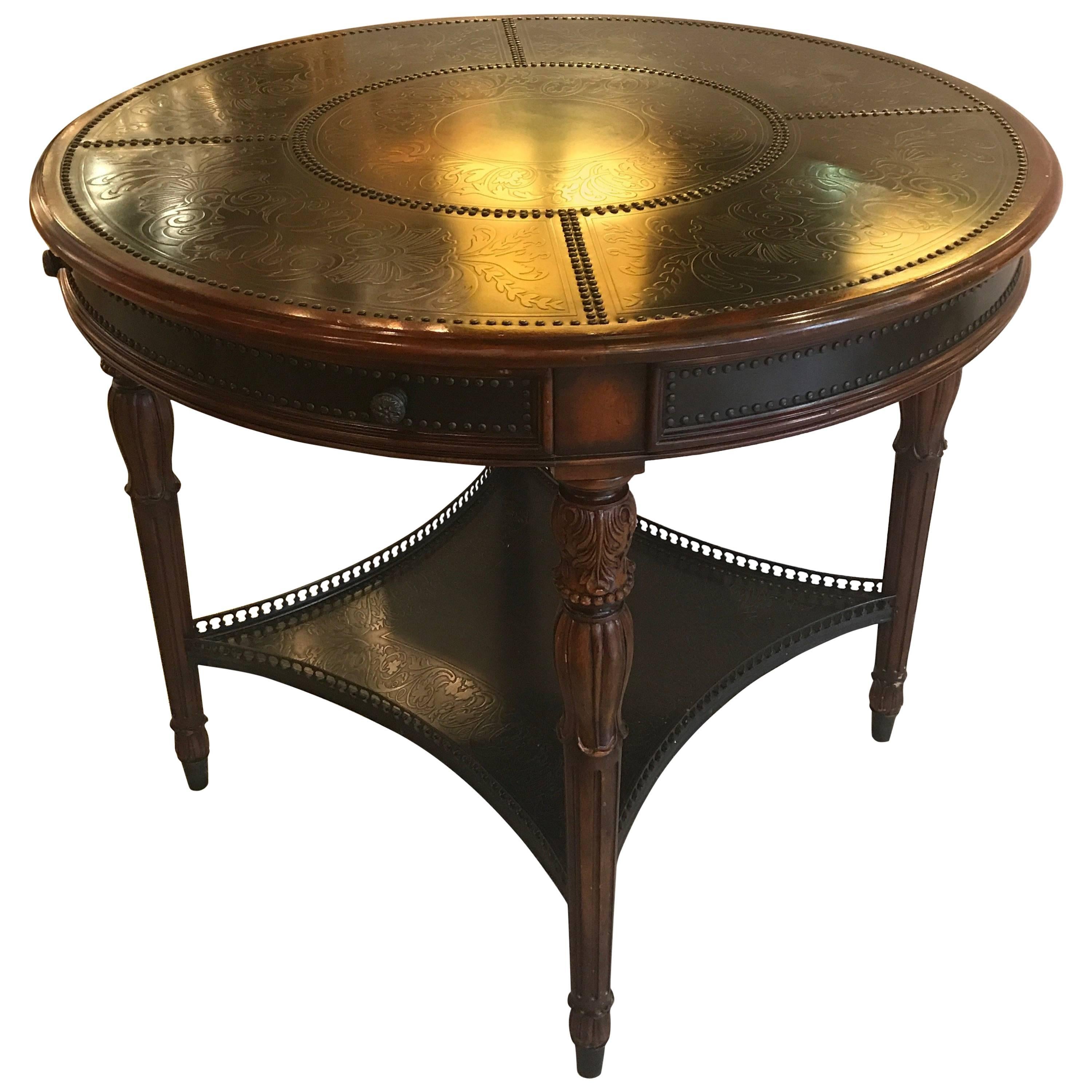 Mahogany and Engraved Copper Top Round Center Table For Sale at 1stDibs