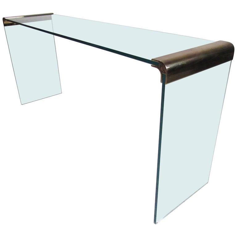 Pace Collection Waterfall Console Table in Glass and Brass at 1stDibs