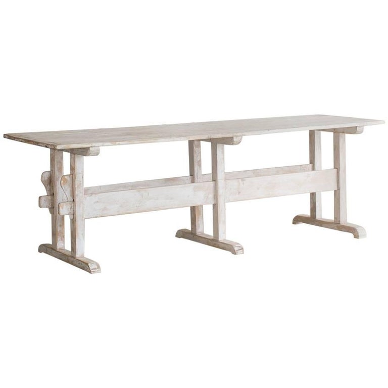 White-Washed Antique Dining Table: 1910 at 1stDibs