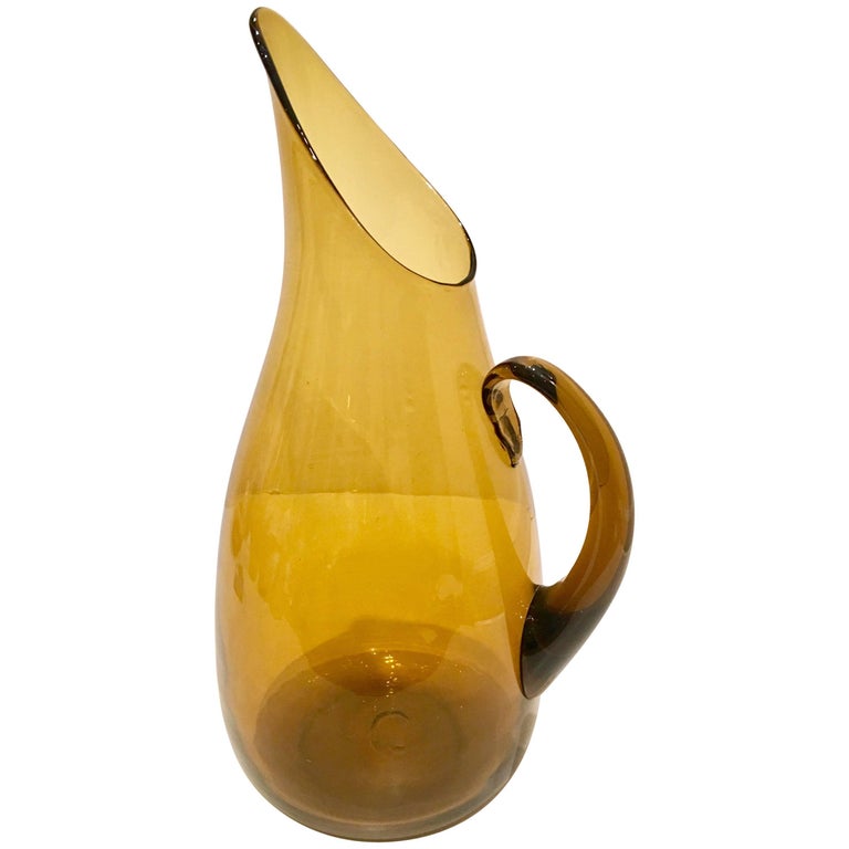Mid-Century Modern Blenko Glass Amber Handled Pitcher at 1stDibs ...