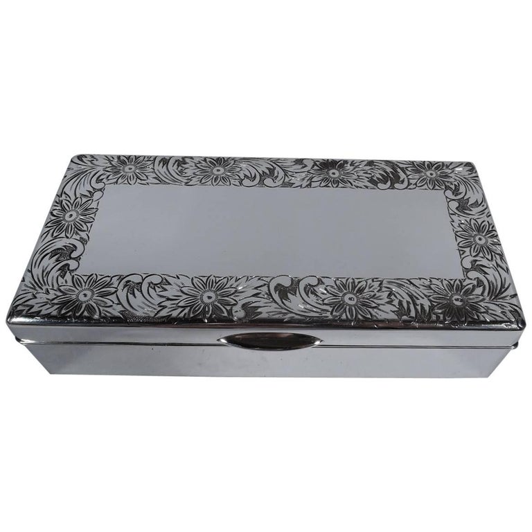 Lovely Sterling Silver Keepsake Box with Engraved Flowers For Sale at ...