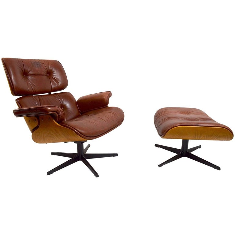 Leather Lounge Chair and Ottoman Attributed to Selig at 1stDibs