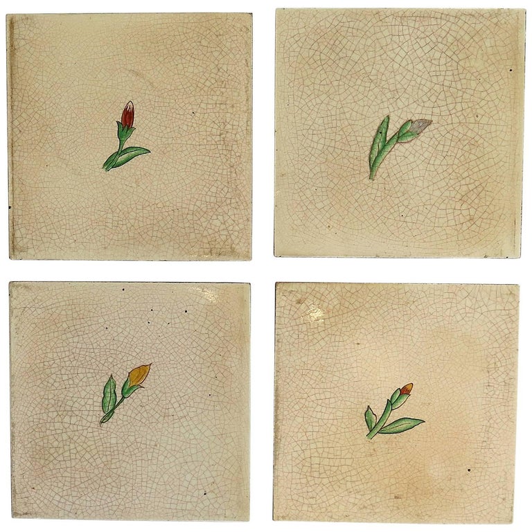 Four Art Deco Ceramic Wall Tiles Hand Painted Polychrome, German 1920s ...