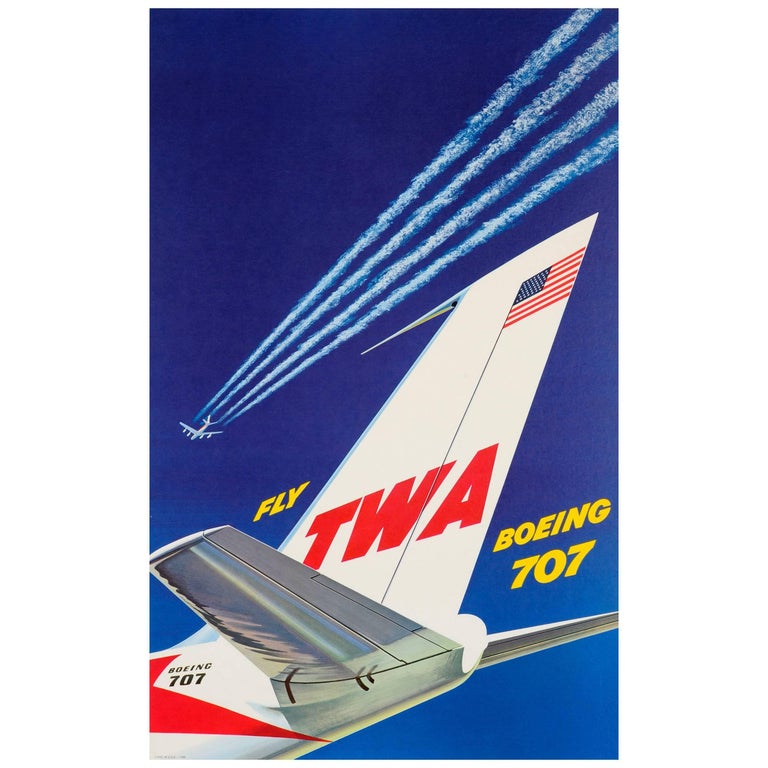 Original Vintage Trans World Airlines Jetliner Travel Poster Fly TWA ...