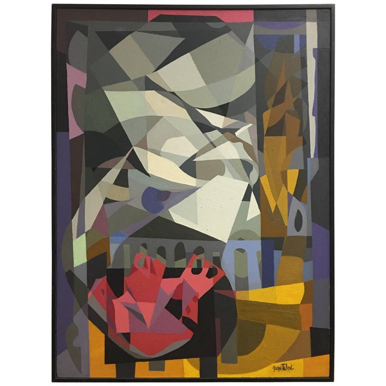 Jacques Fabert Cubist Oil Painting, Paper Bird For Sale at 1stDibs