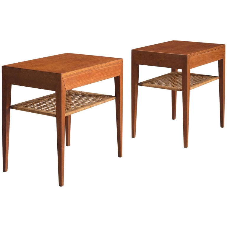 Severin Hansen for Haslev Teak and Cane Side Tables For Sale at 1stDibs