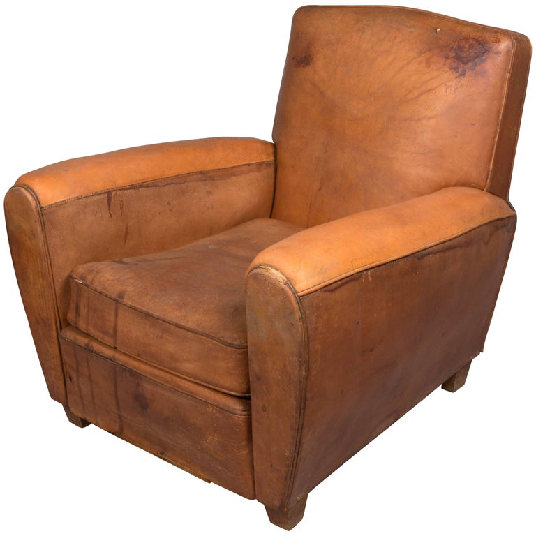 1970s Beautifully Distressed Beat-Up Leather Chair at 1stDibs
