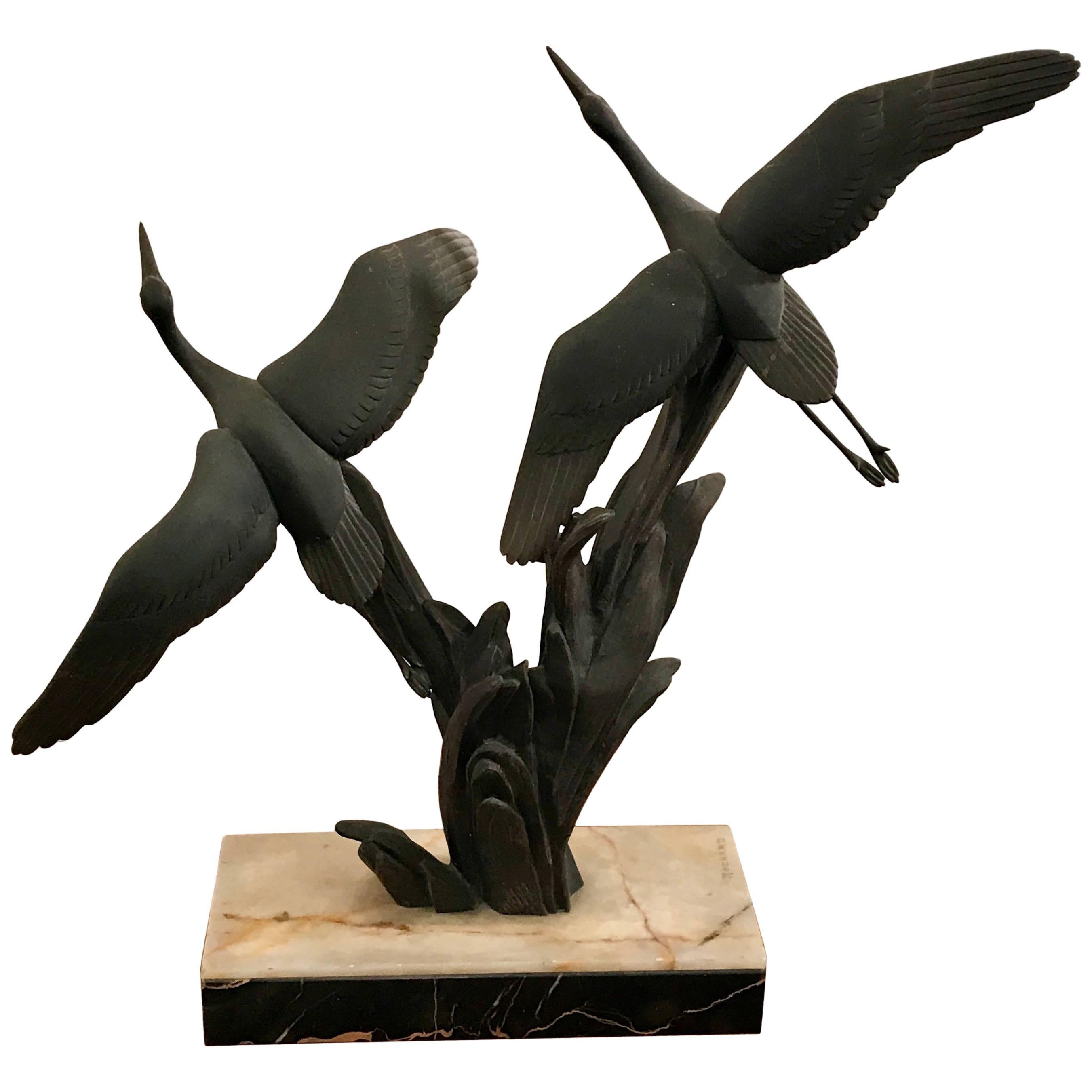 Art Deco Bronze Birds in Flight Sculpture by Irenee Rochard, France For ...
