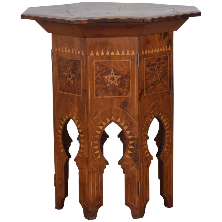 Continental Octagonal Folding Table, Various Woods, Pewter Inlay at 1stDibs
