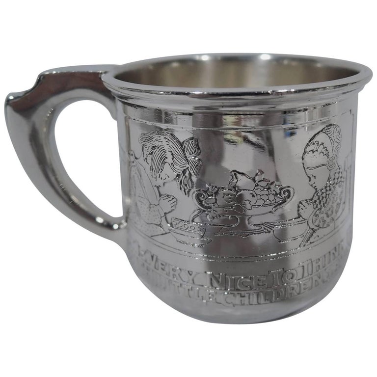 Antique Sterling Silver Baby Cup with Moral Message by William B Kerr ...