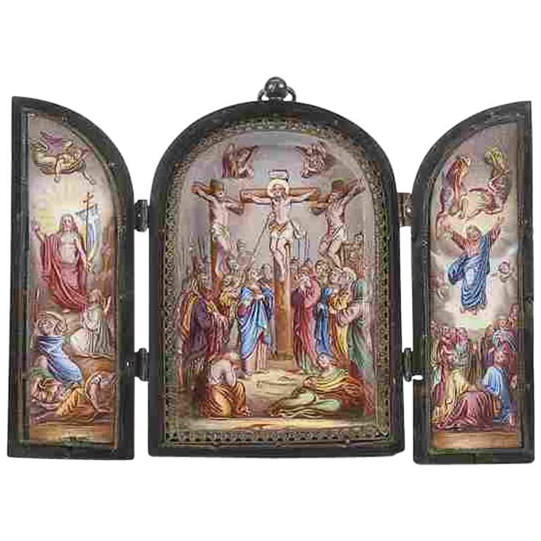 18th Century Viennese Enamel Triptych of Scenes from the Life of Christ ...