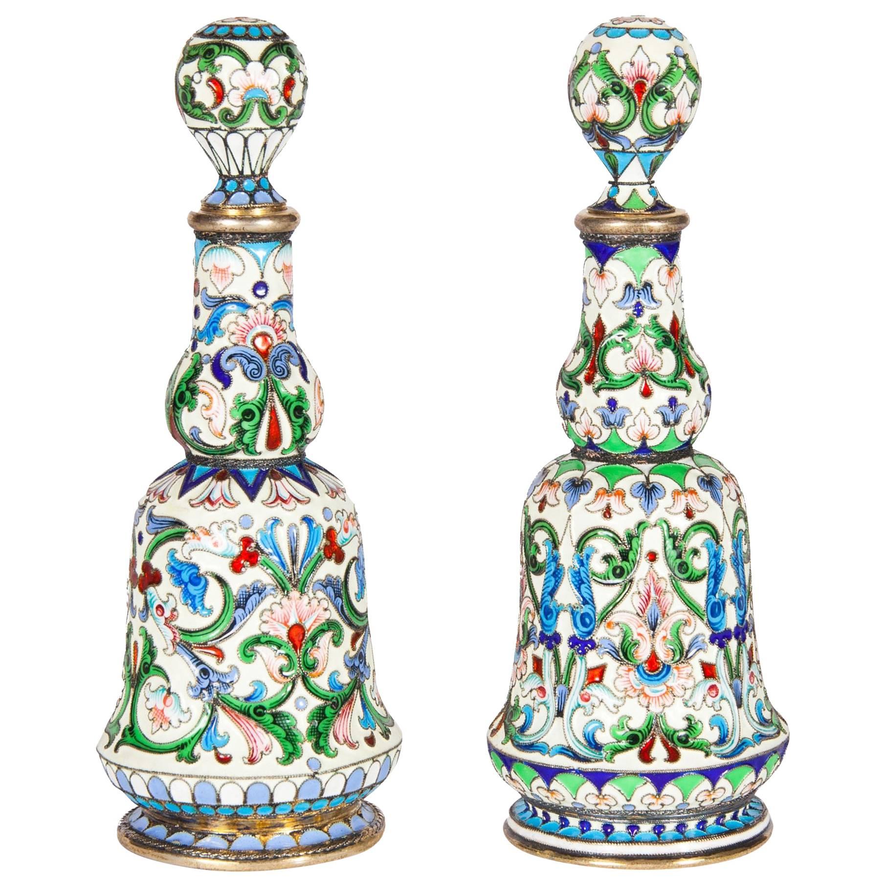 Set of Two Russian Silver Gilt and Cloisonne Enamel Scent Bottles For ...