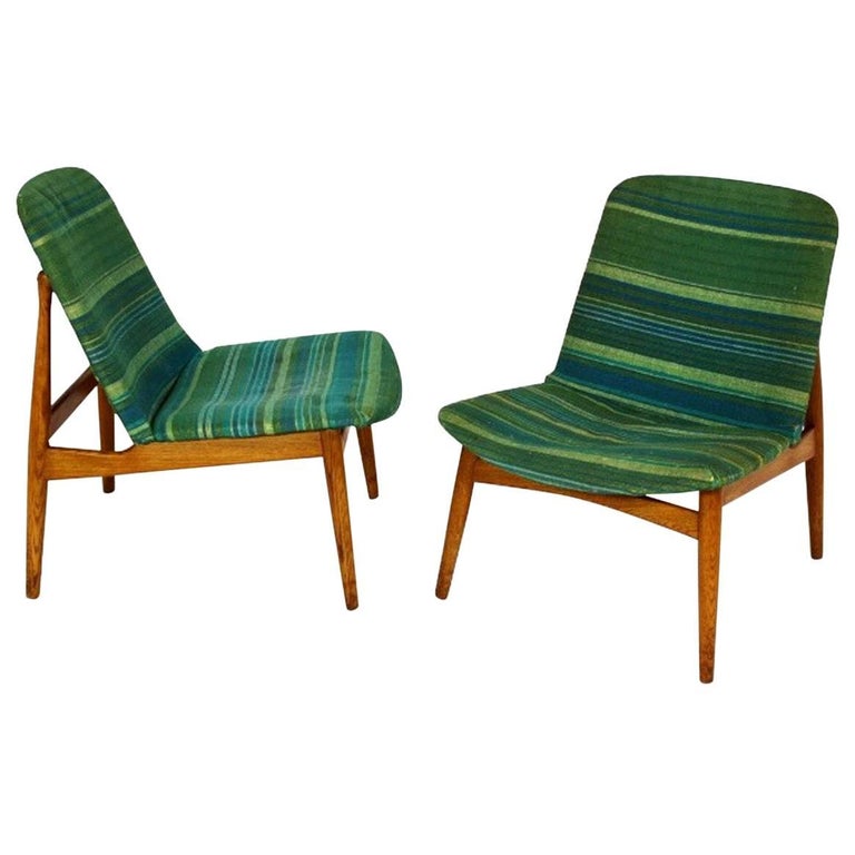 Pair of Lounge Chairs with Curved Beautiful Shape Made in Oak Swedish ...