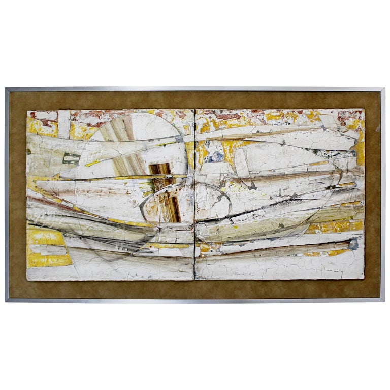 Mid-Century Modern L. Biro Mixed-Media Acrylic Abstract Impasto ...