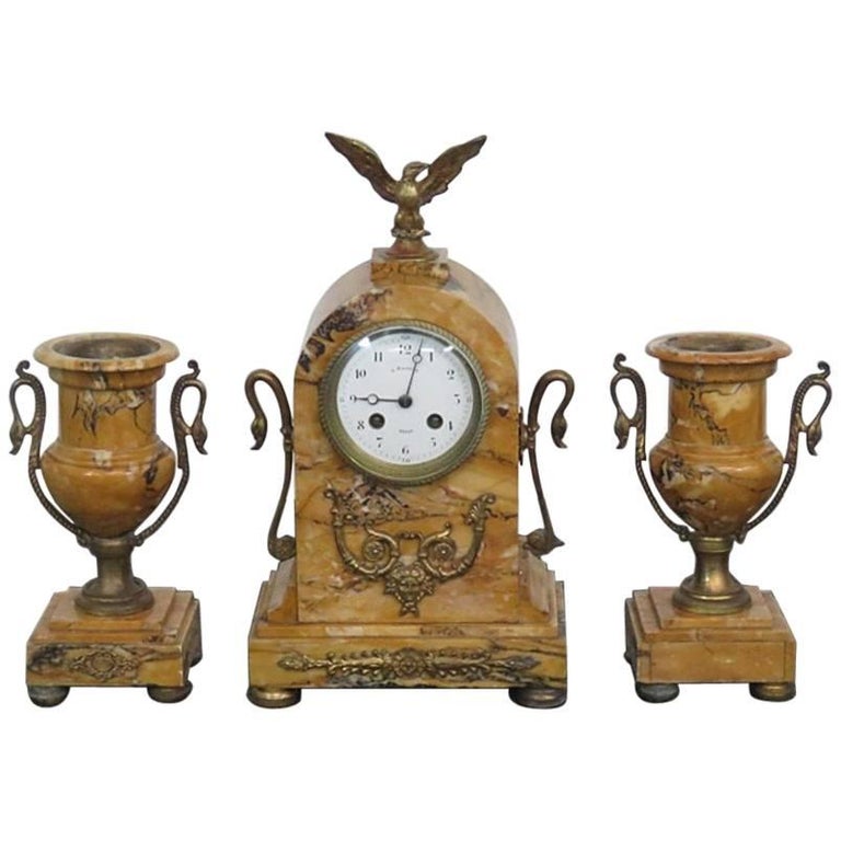 Napoleonic Style Three-Piece Clock Set For Sale at 1stDibs