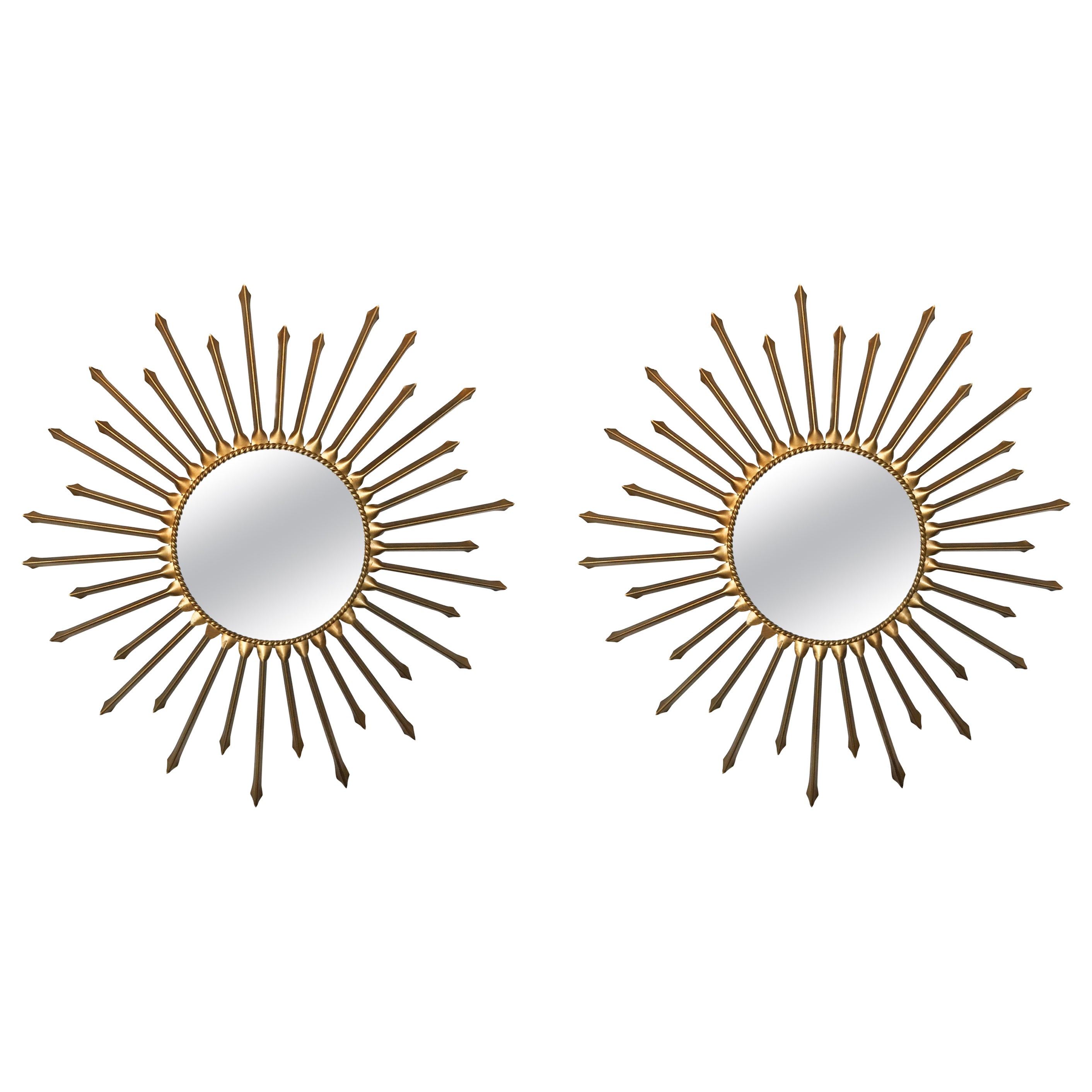 Pair of Small Iron Sunburst Mirrors at 1stDibs