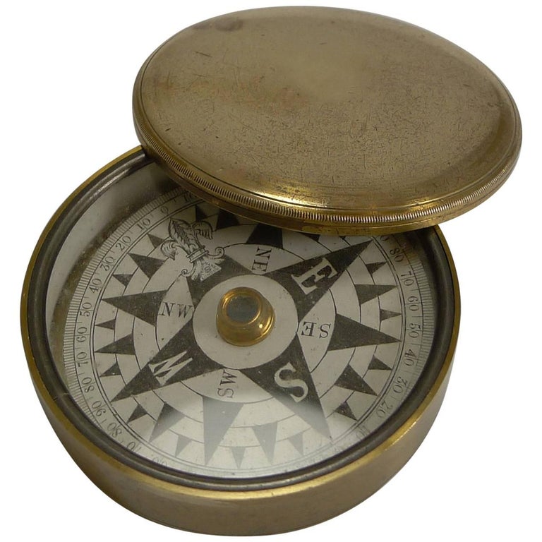 Antique English Brass Cased Floating Card Explorers Pocket Compass ...