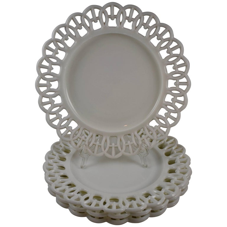 19th Century EAPG Lace Edge American Milk Glass 9" Plates, Set of Four ...