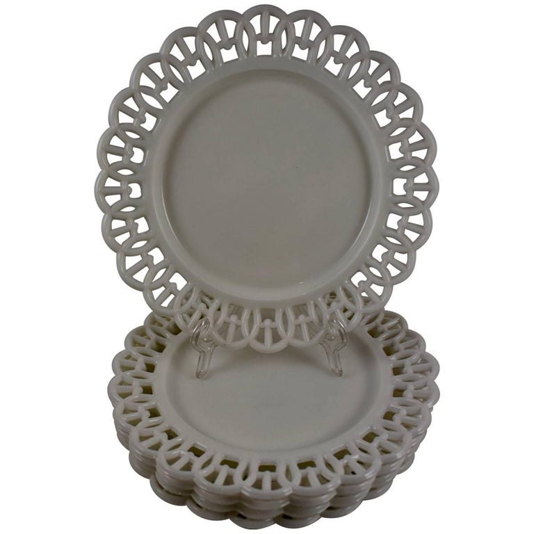 19th Century EAPG Lace Edge American Milk Glass 8" Plates, Set of Five ...