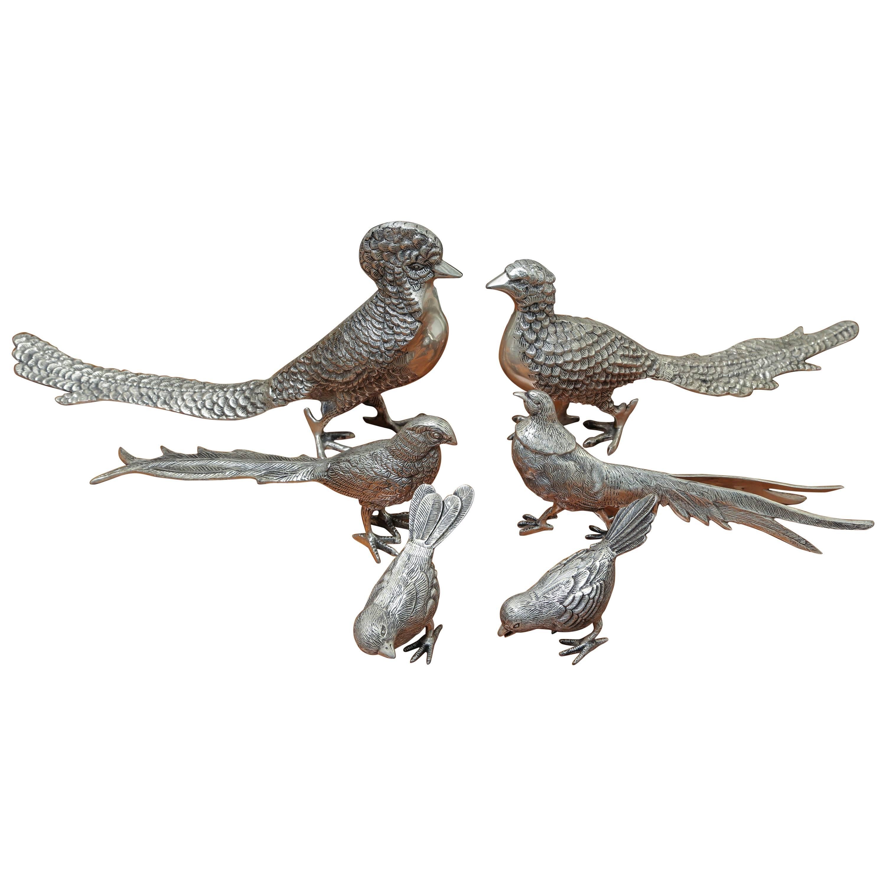 Set of Six Silver Plate Birds at 1stDibs