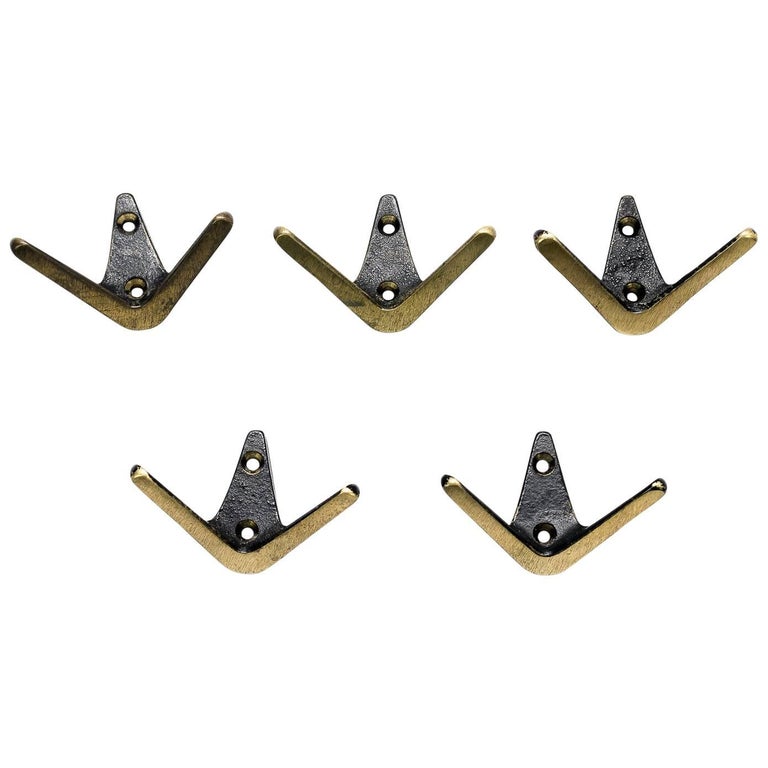 Five Brass Wall Hooks at 1stDibs