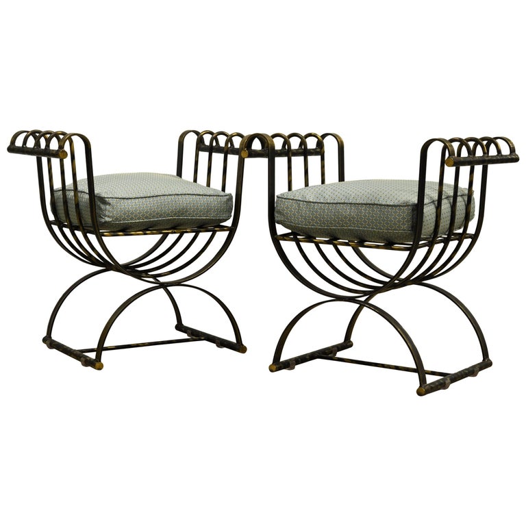 Pair of Classical Style steel patinated Curule' Chairs with a Modern ...