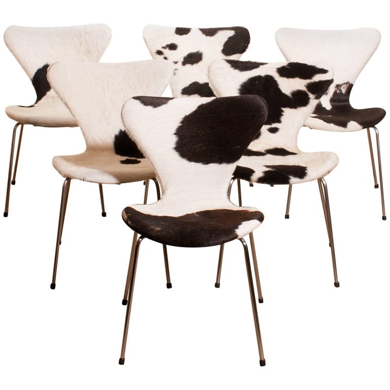 1950s, Cow Fur Leather Model 3107 Dining Chairs by Arne Jacobsen and ...