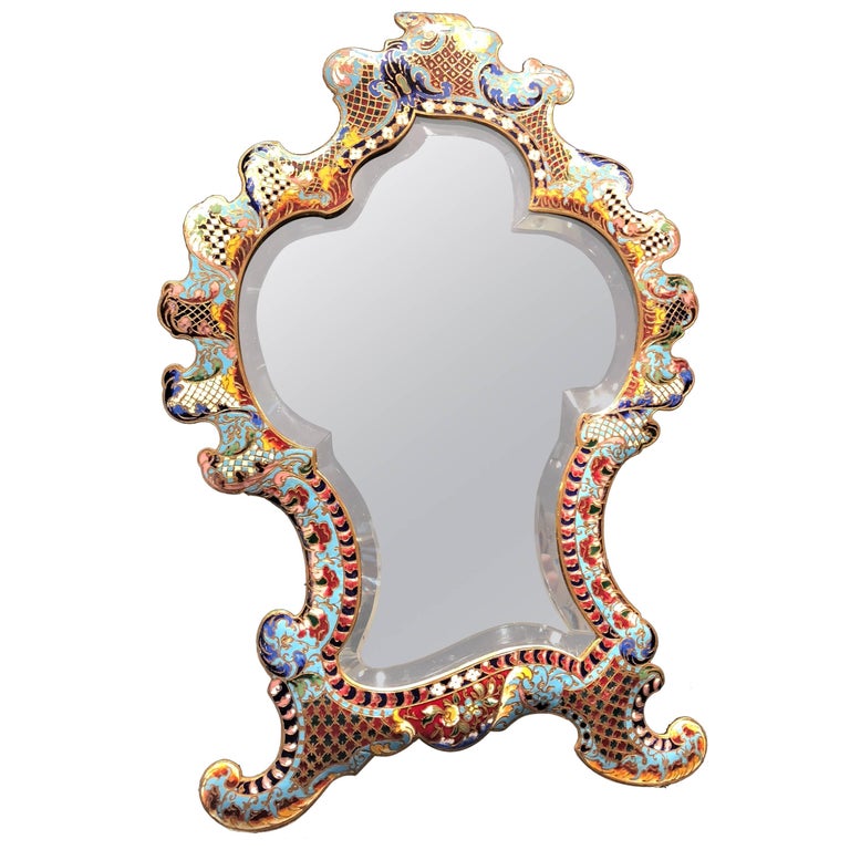 French 19th Century Champlevé Bronze and Enamel Mirror, circa 1880 For ...
