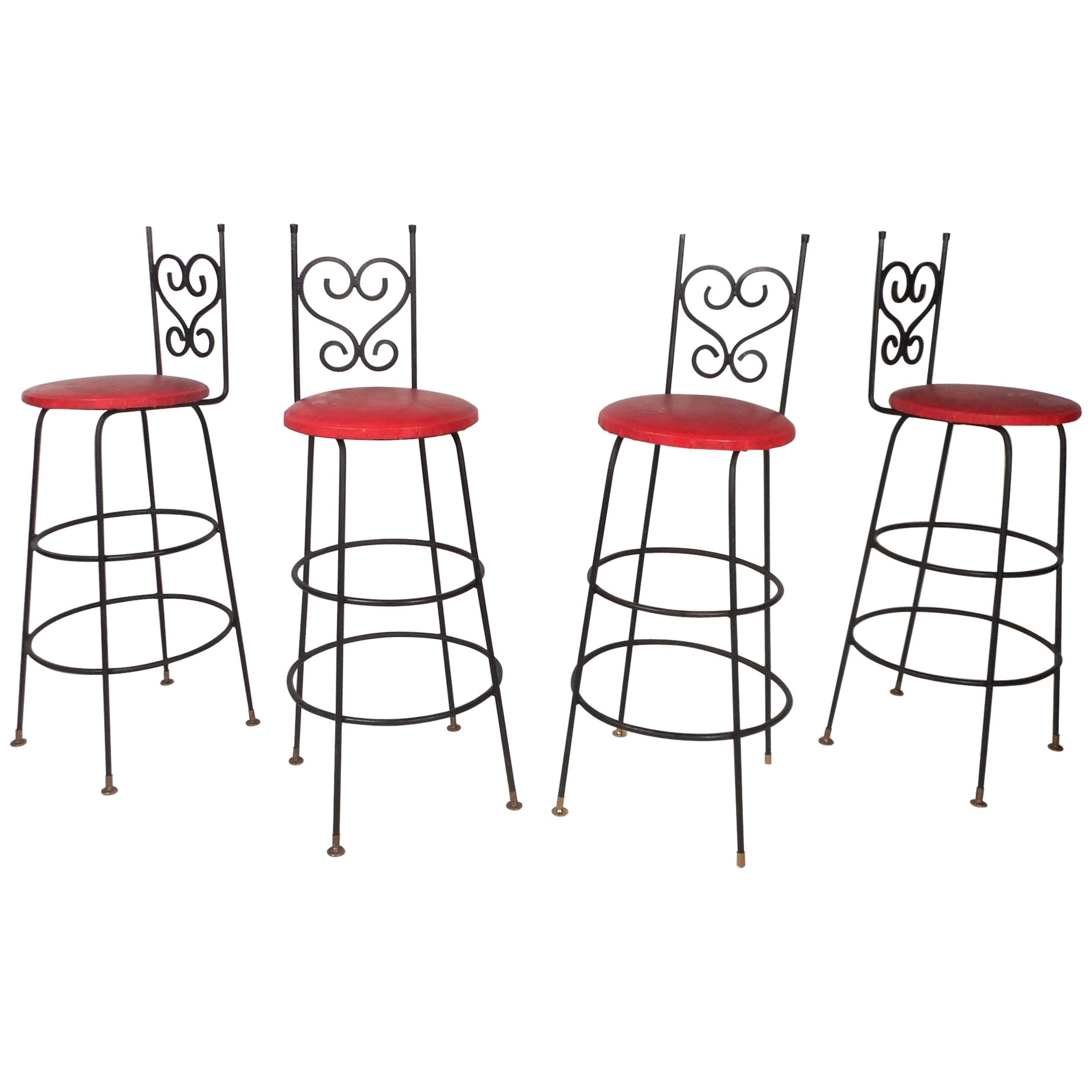 Set of Six Wrought Iron Bar Stools with Mint Green Ostrich Leather Tops ...