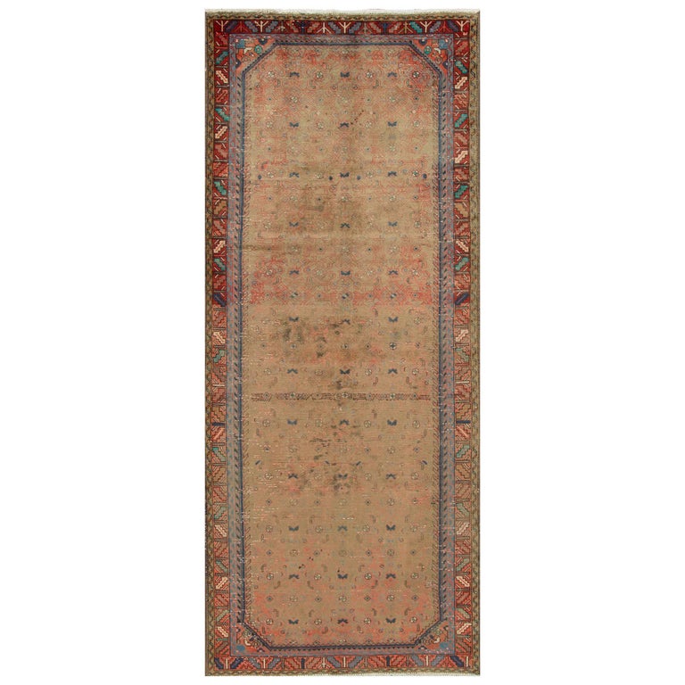 Antique Distressed Beige Persian Hamadan Runner Rug For Sale at 1stDibs