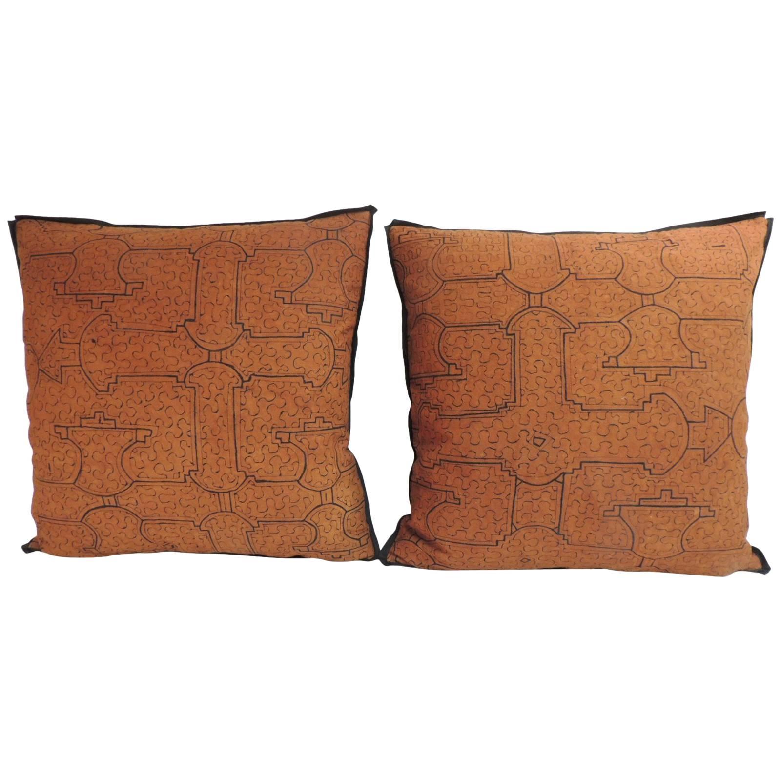 Pair of Graphic Tribal Peruvian Textile in Orange and Black Decorative ...