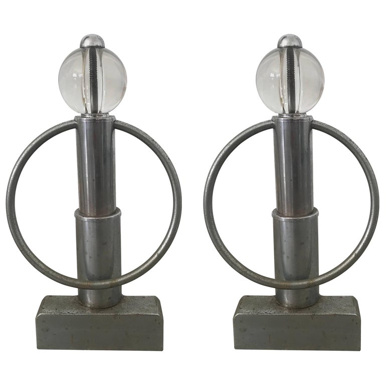 Pair of Art Deco Chrome and Glass Andirons at 1stDibs